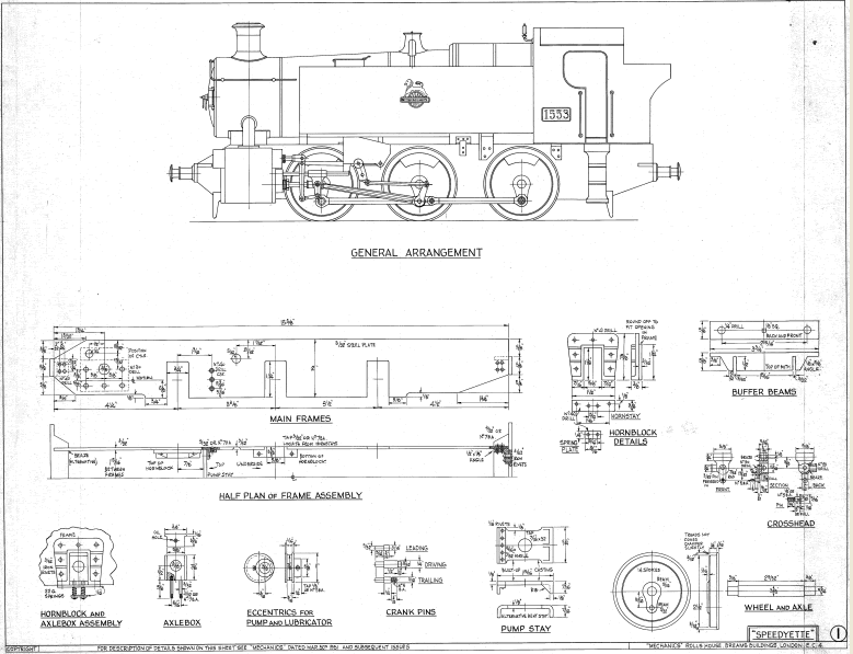 2 1/2" SPEEDYETTE (BR/GWR 0-6-0 PT) DRAWINGS 5 Model Engineering Supplies