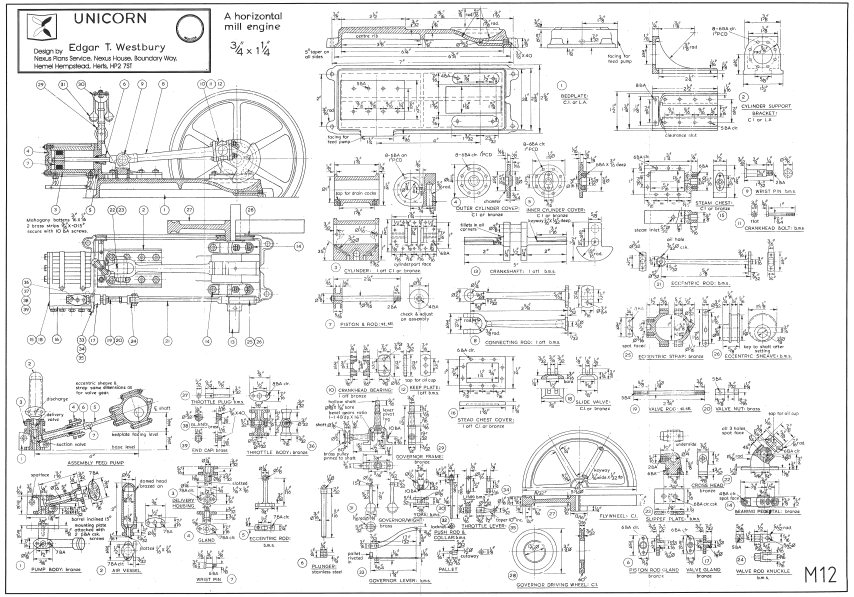 UNICORN DRAWINGS M12 1 Model Engineering Supplies