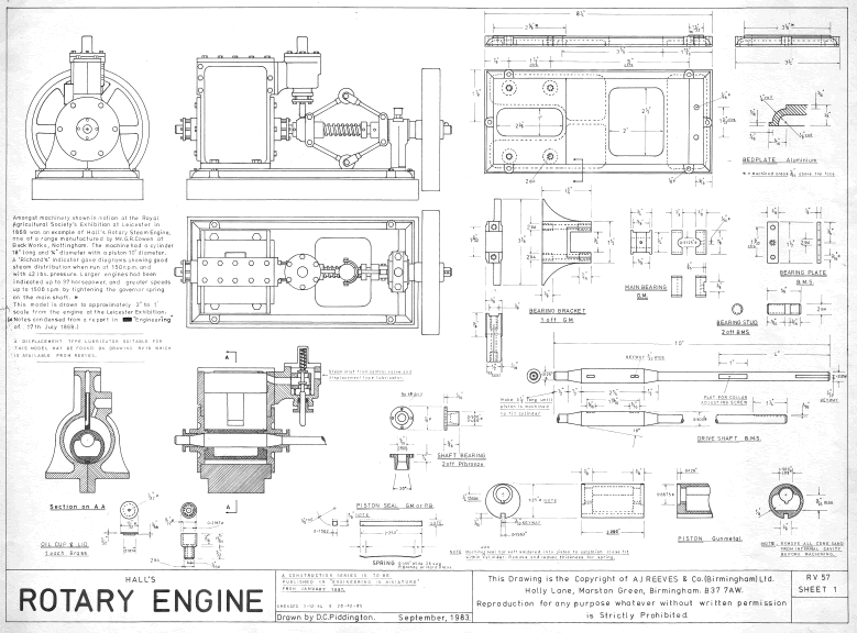 HALLS ROTARY DRAWINGS RV57 3 SHEETS Model Engineering Supplies