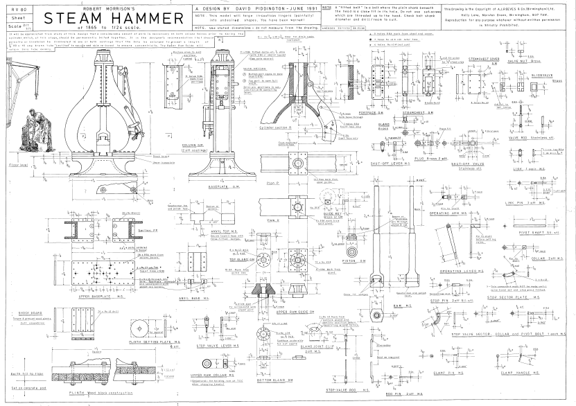 STEAM HAMMER DRAWINGS RV 80 1 SHEET Model Engineering Supplies